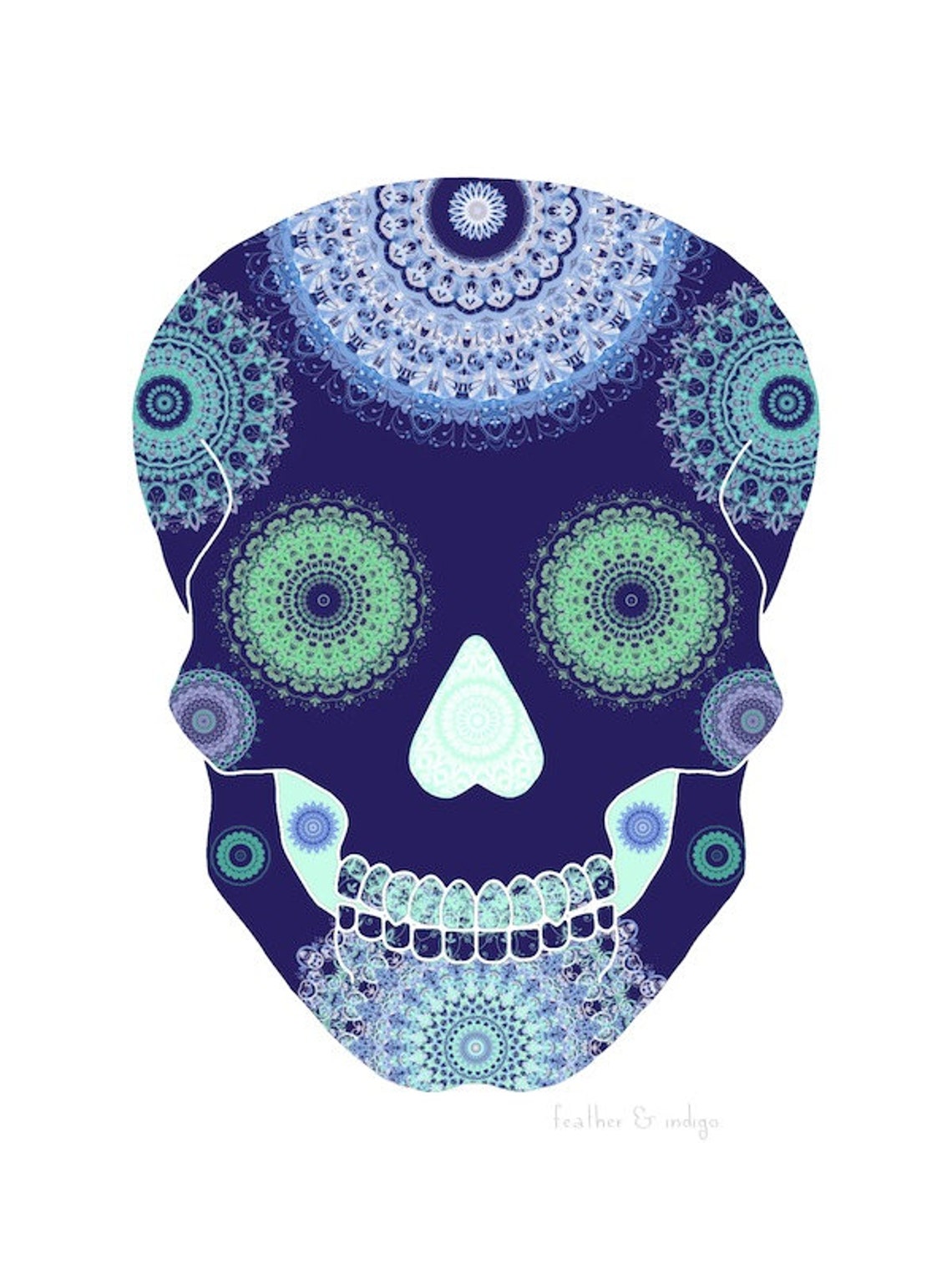 Calavera de azúcar azul marino de cartel de halloween moderno | Etsy