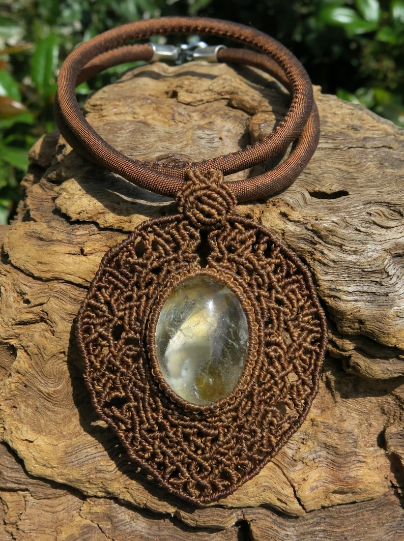 Sacred Geometry micro-macrame Pendant with Phantom Quartz and | Etsy