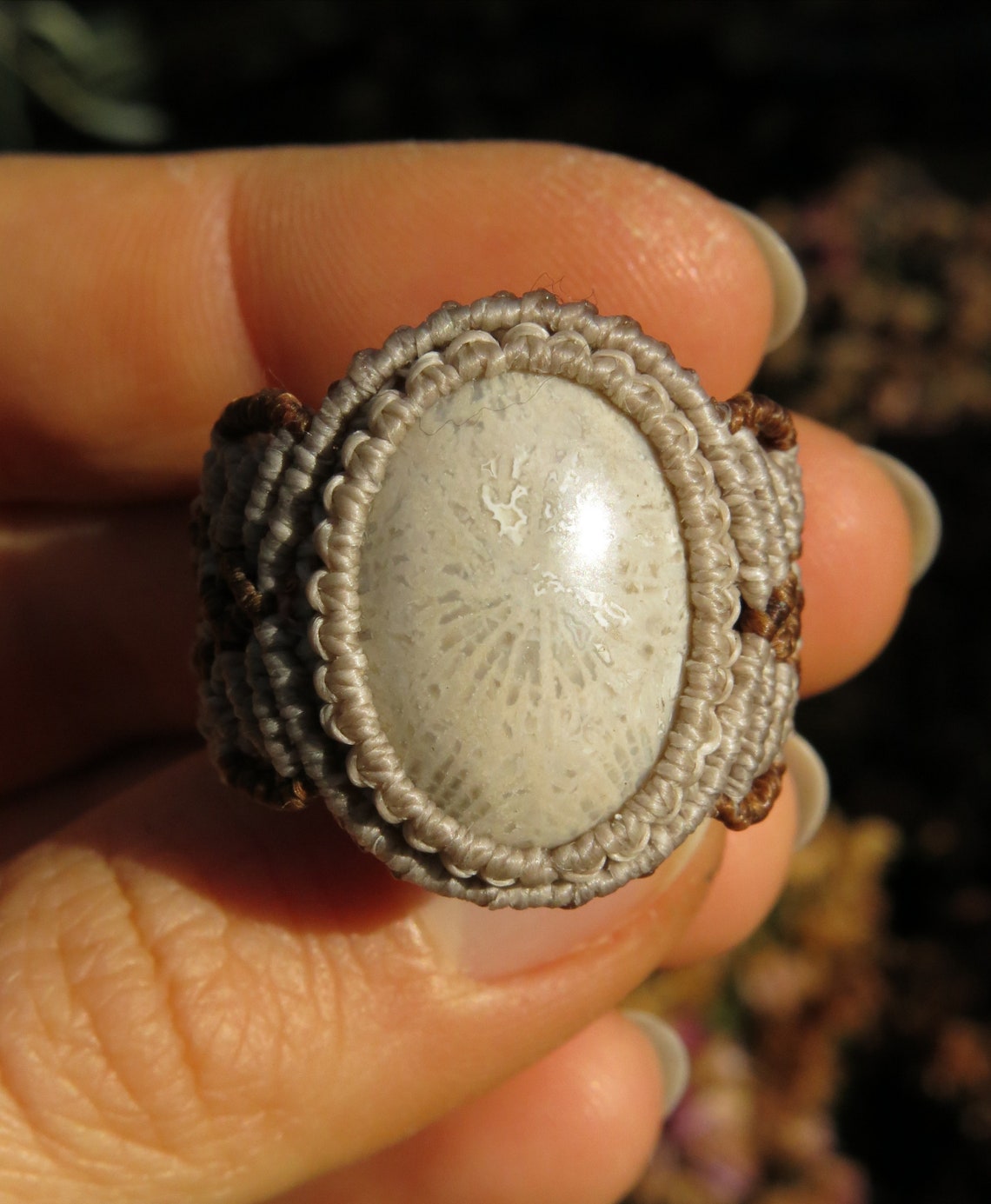Agatized Fossil Coral in Micro-macrame Ring Mens Ring Gem | Etsy