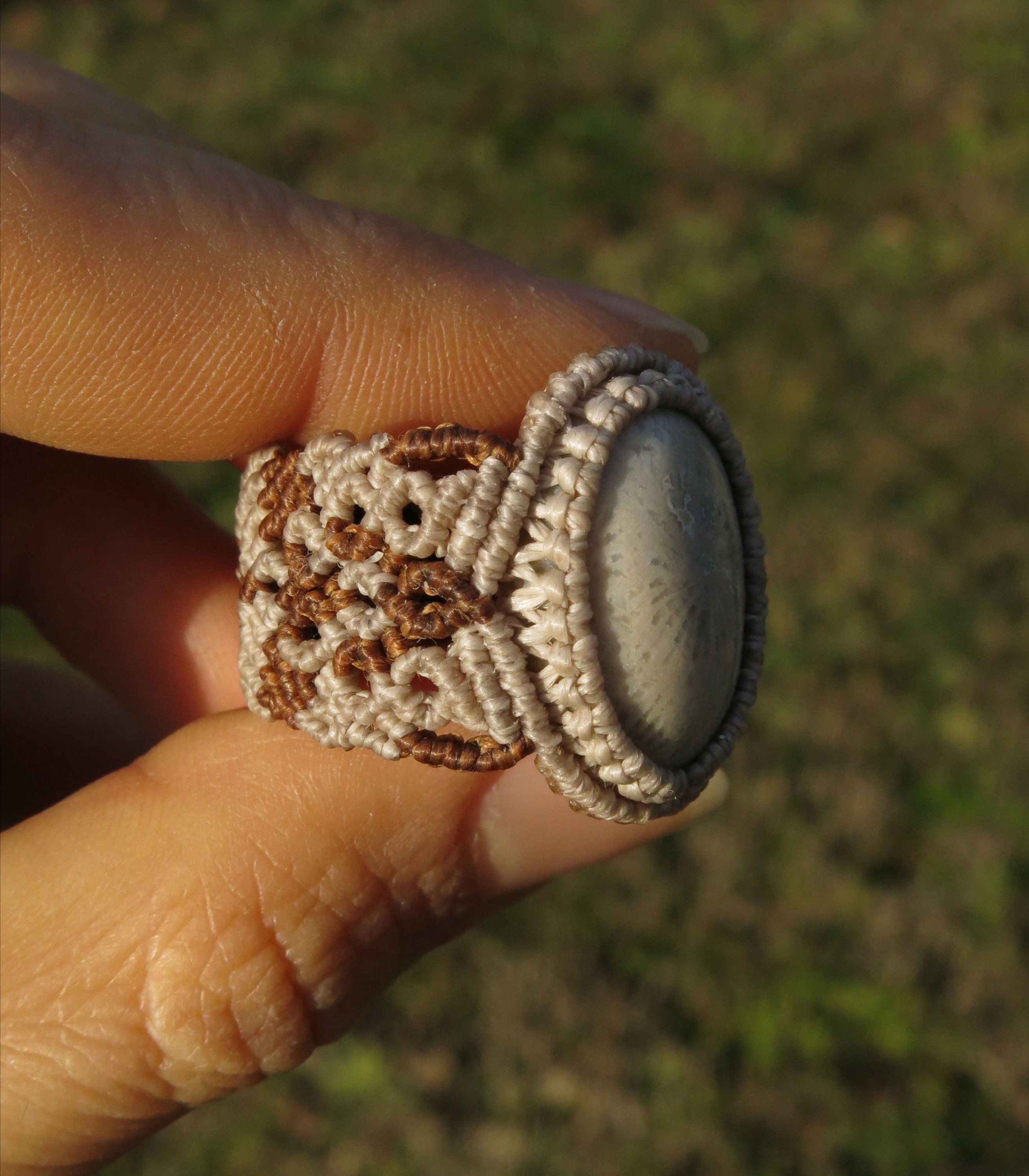 Agatized Fossil Coral in Micro-macrame Ring Mens ring Gem | Etsy