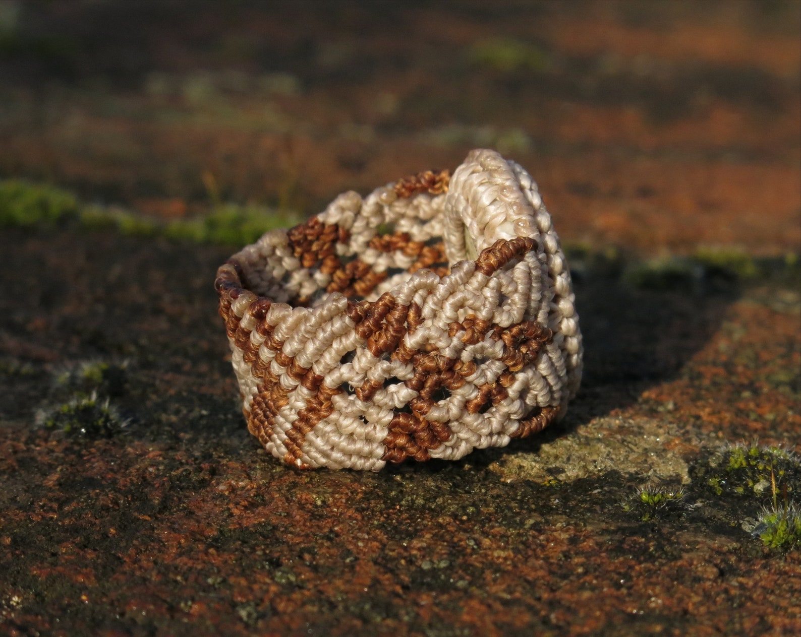 Agatized Fossil Coral in Micro-macrame Ring Mens Ring Gem | Etsy