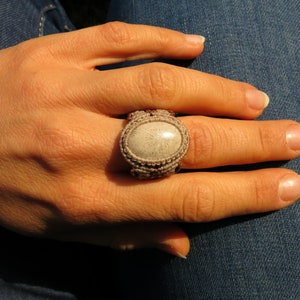 Agatized Fossil Coral in Micro-macrame Ring Mens Ring Gem | Etsy