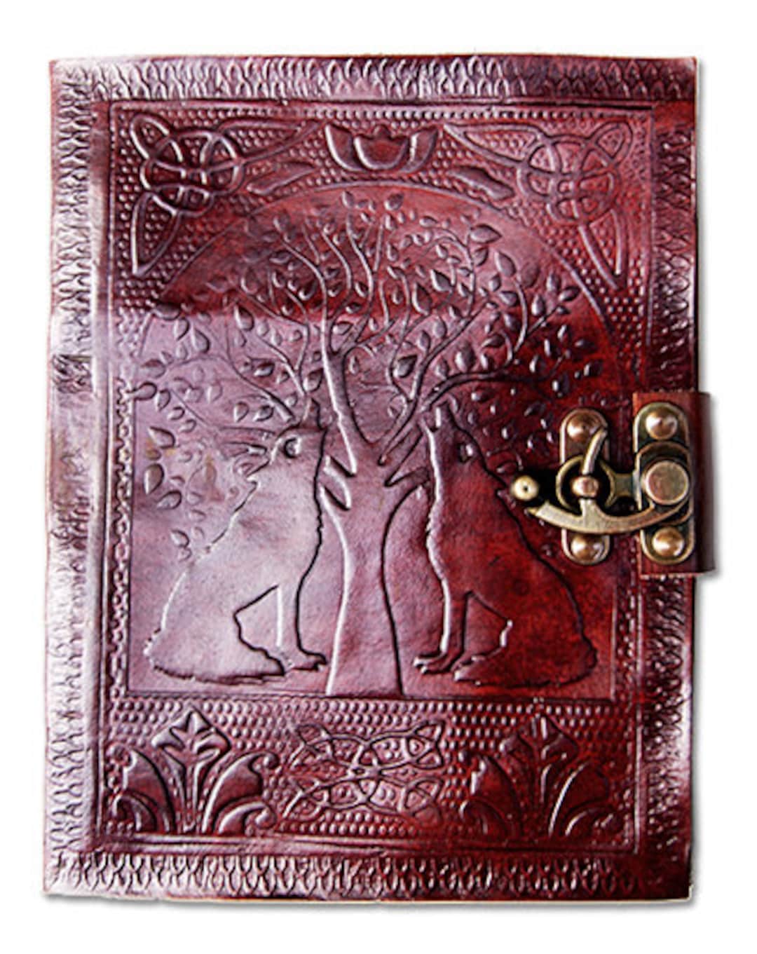 Handmade Vintage Embossed Wolves and Tree of Life Leather Journal ...