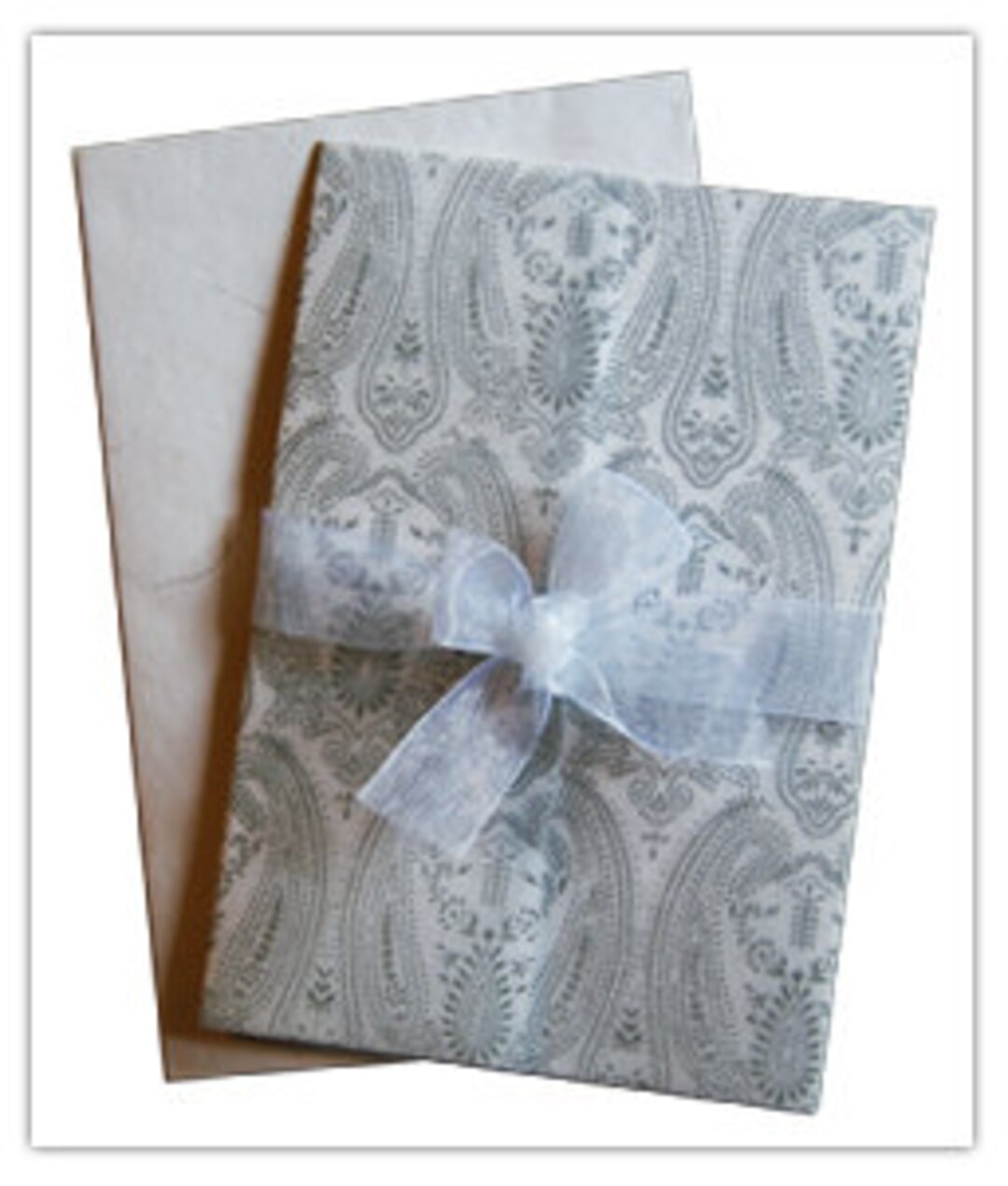 Handmade Paper White Silk and Silver Threads Paisley Print Wedding ...