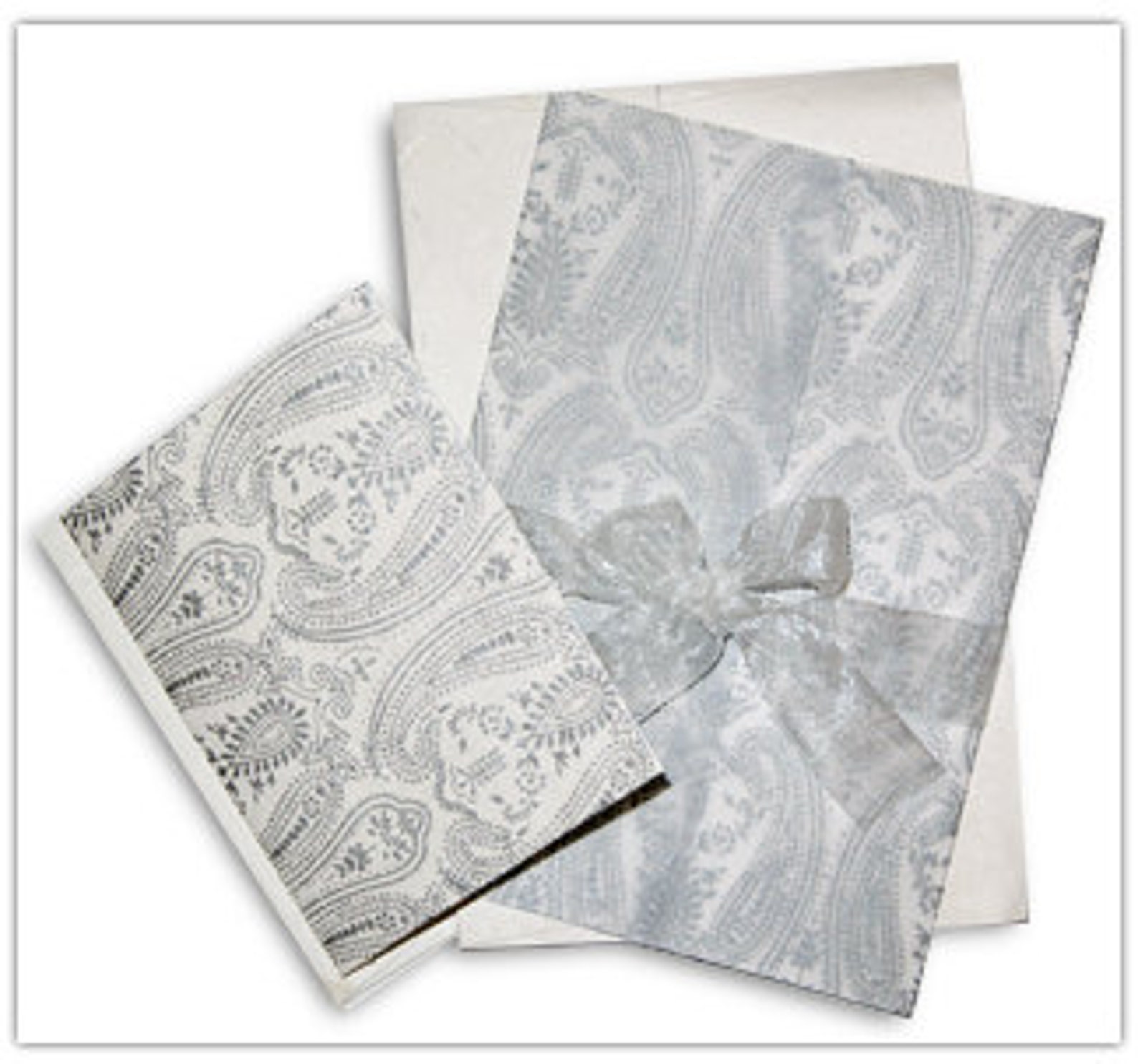 Handmade Paper White Silk and Silver Threads Paisley Print Wedding ...