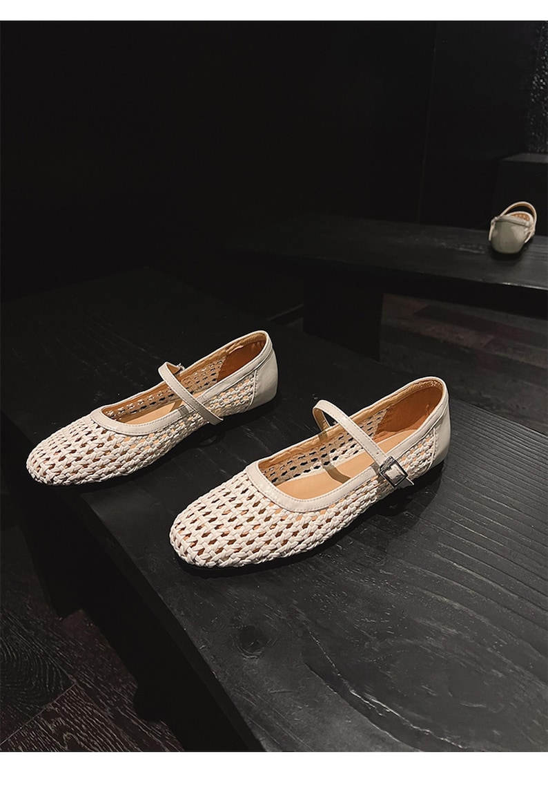 Beige Mesh Marry Janes Shoes With Ankle Strap,summer Shoes,shoes,beige ...