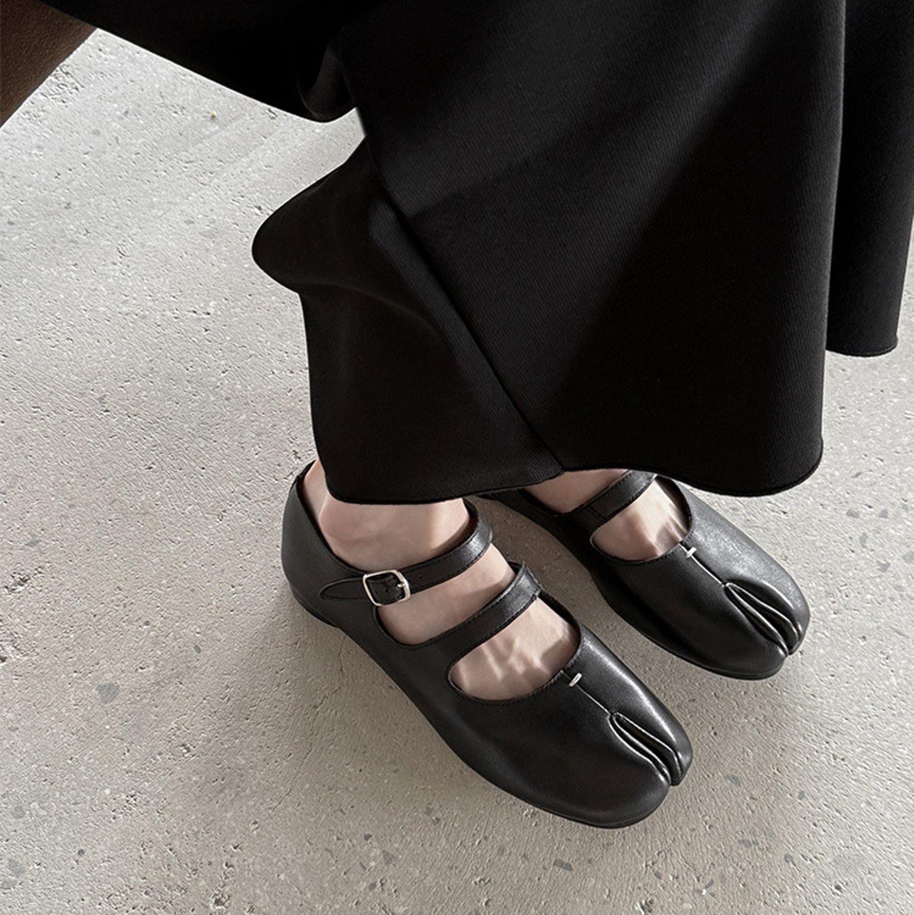 Women's Brown Handmade Tabi Mary Janes,leather Vintage Mary Janes Flats ...