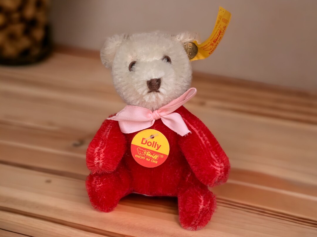 Bear Dolly Red With Pink Bow 9 Cm Vintage Miniature Plush Toy From ...