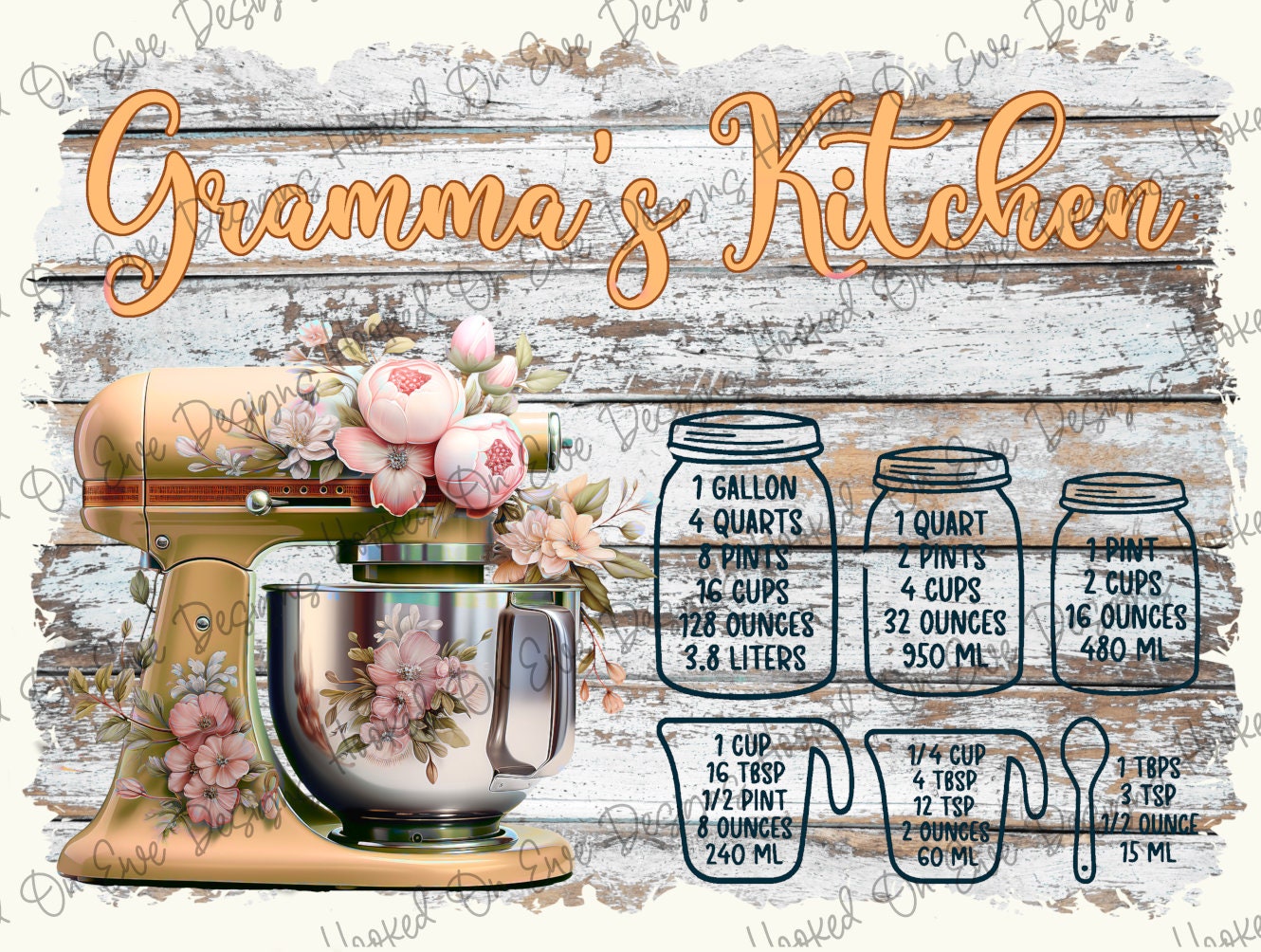 Grandma's Kitchen (yellow) With Conversion Chart Cutting Board PNG ...