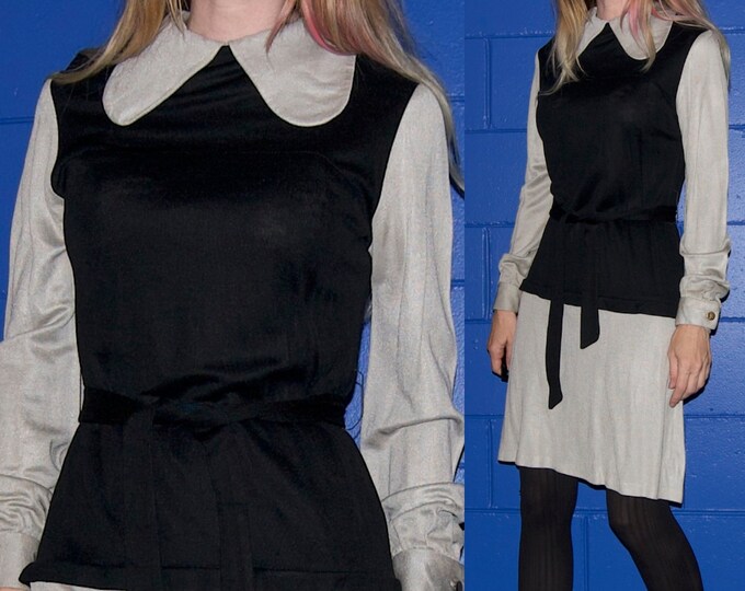 Vintage Mod 1960's MOD Two Tone PAN Collar Black & SILVER Jersey Mini ...