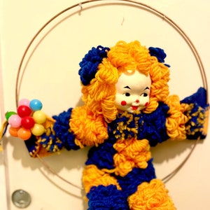 Vintage One of A KIND 60s Macrame Clown Wall Art / Bright Primary Color ...