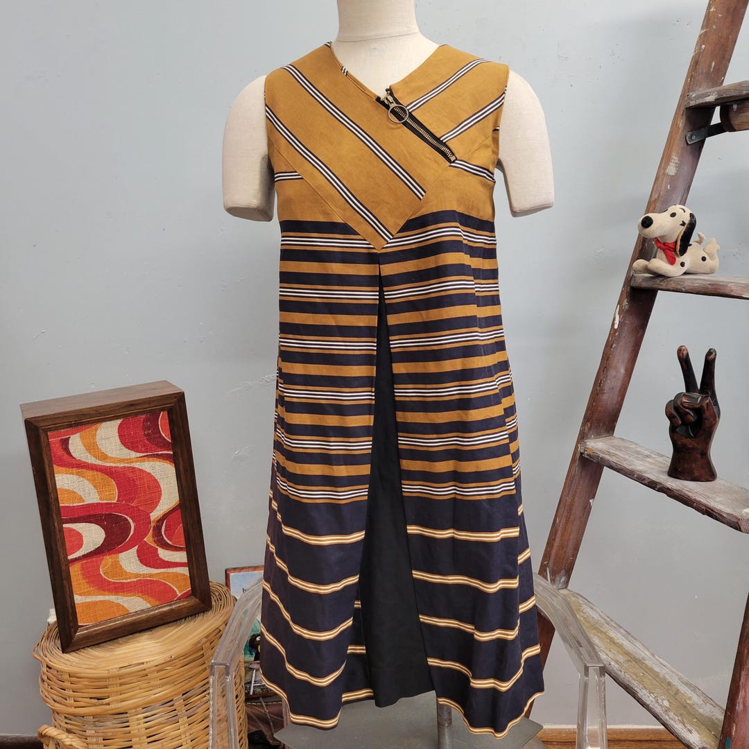 Vtg 60s NEUTRAL STRIPED DRESS // Vintage Jori California Womens Medium ...