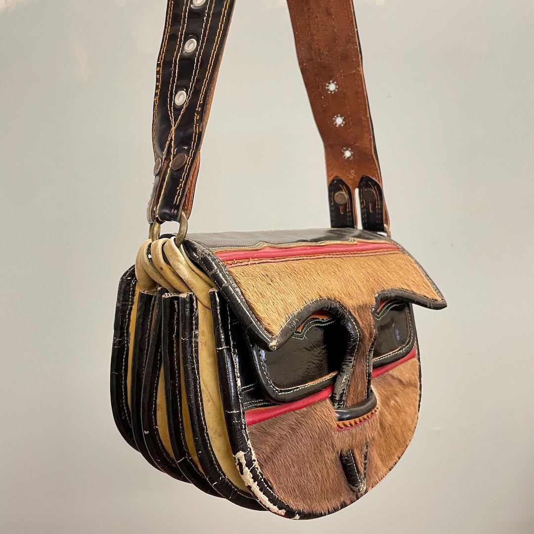 Vtg 70s LEATHER & FUR SATCHEL // Vintage Rustic Colombia Nutria Fur ...