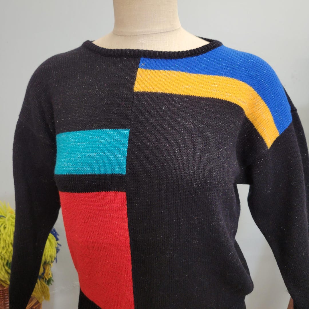 Vtg 80s COLORBLOCK LUREX SWEATER // Vintage Dana Scott Medium Womens ...