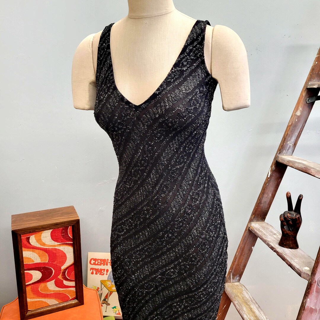 Vtg 90s Sexy SHEER Metallic MESH Dress : Vintage Jessica Mcclintock ...
