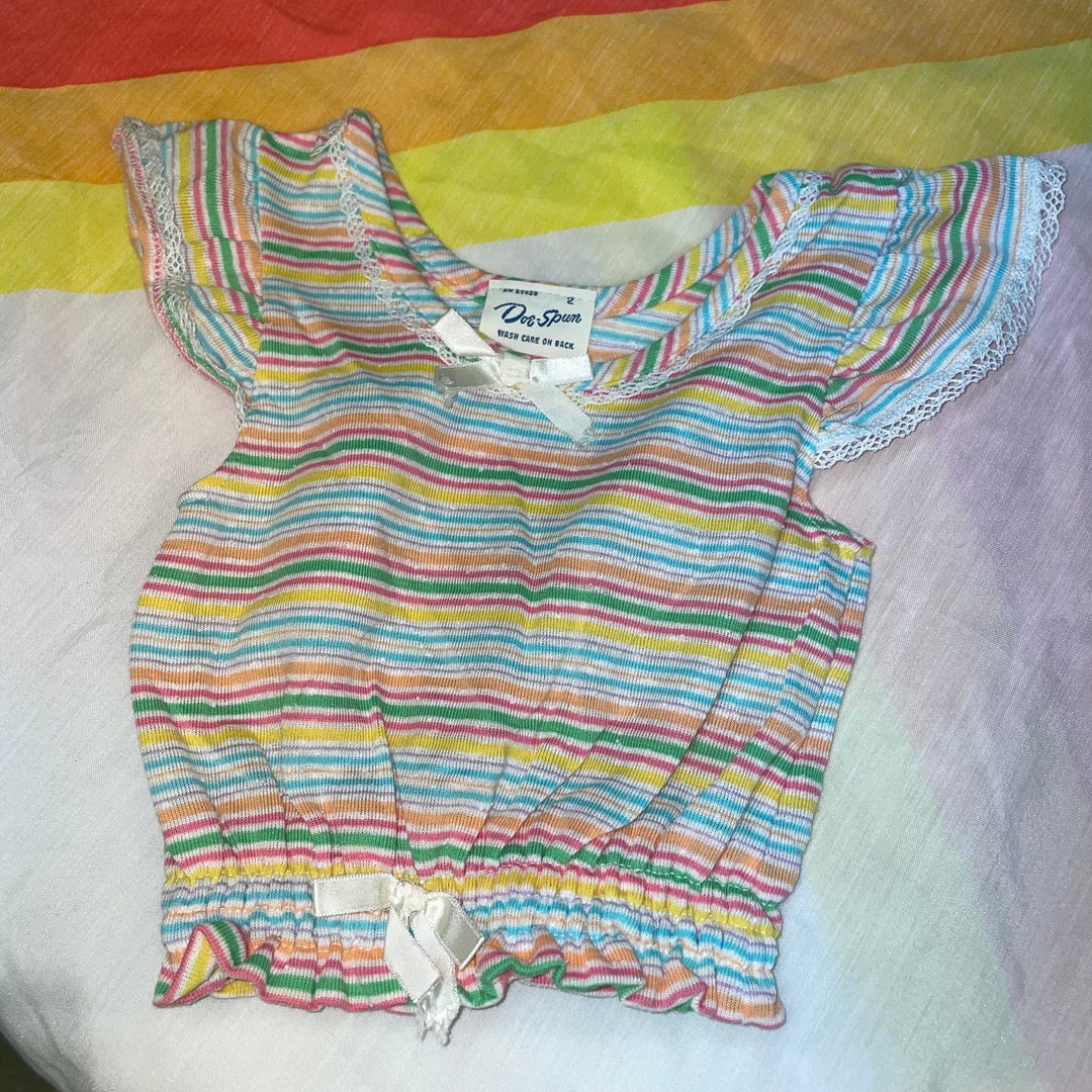 60s 70s DOE SPUN Baby Top // Cute Vintage Infant Shirt Rainbow Colorful ...