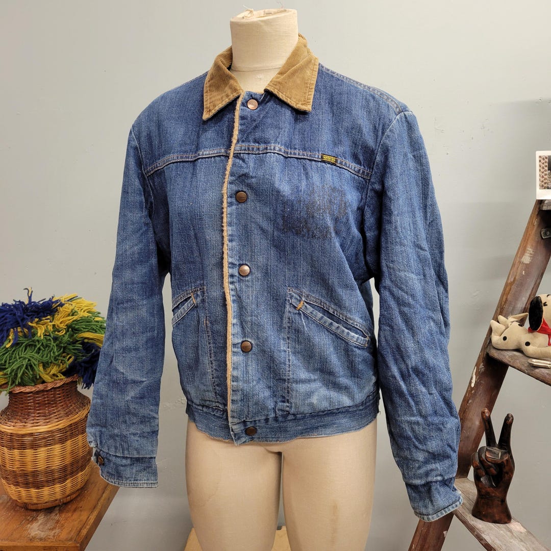 Vtg 70s MAVERICK BLUE BELL Jacket // Vintage Size 40 Denim Sherpa ...