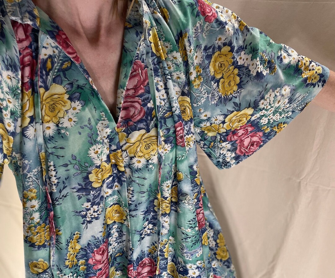 Vtg 70s Blue Floral Tent Dress Flowy Pastel Maxi Dress Hippie Boho ...