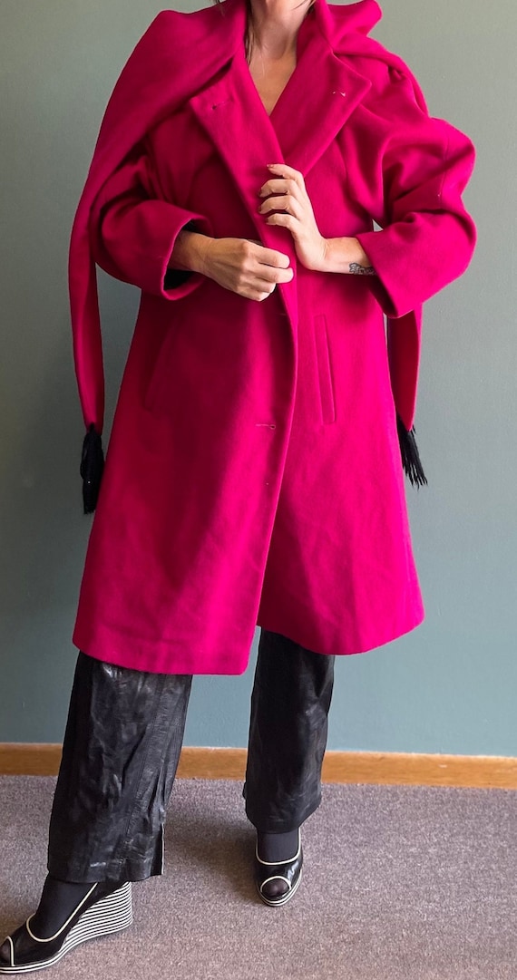 vintage ꕤ ꕤ 80s NEON pink WOOL COAT ꕤ ꕤ matching Sca… - Gem