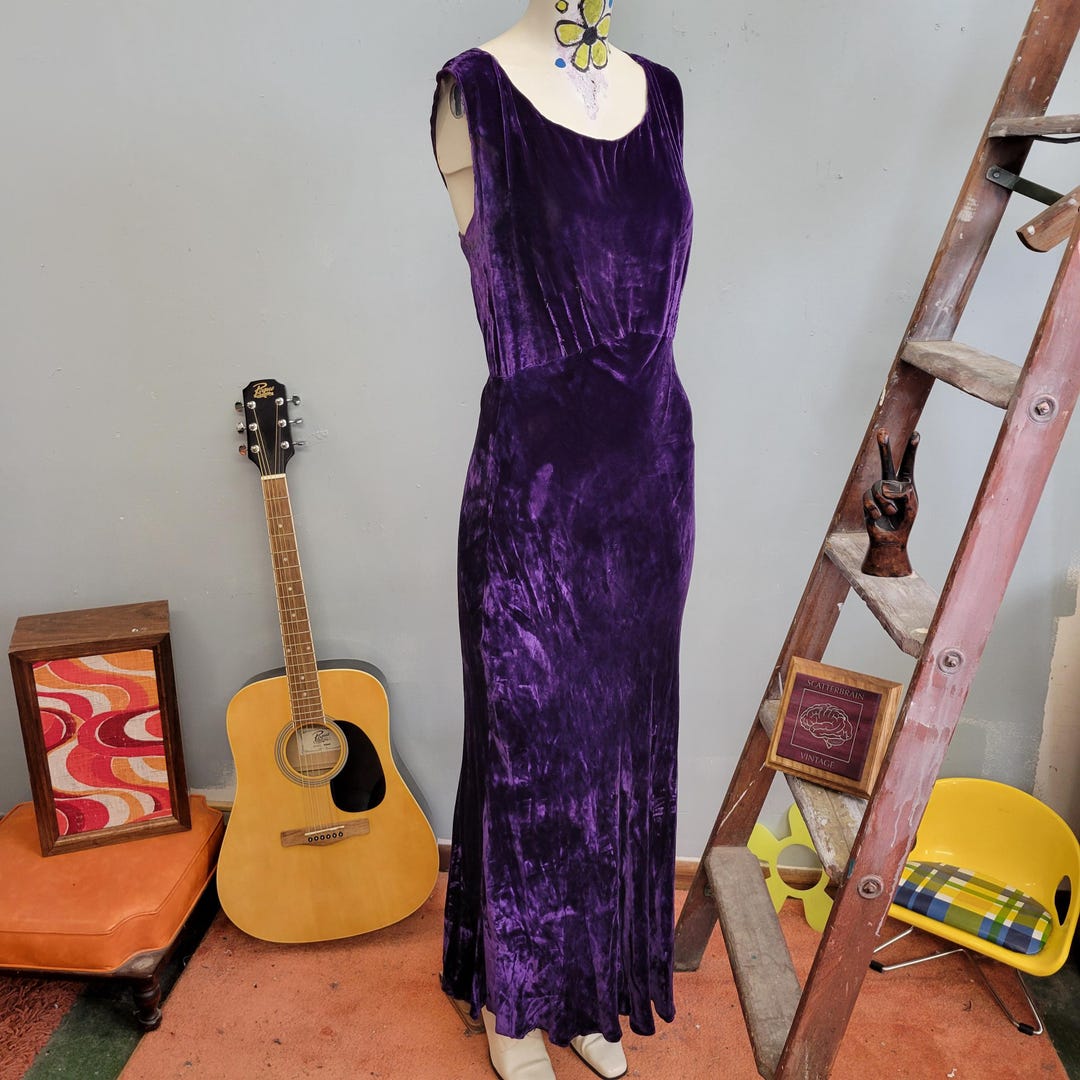 Vtg 1930s PURPLE VELVET GOWN // Vintage Small Womens Crushed Silk ...