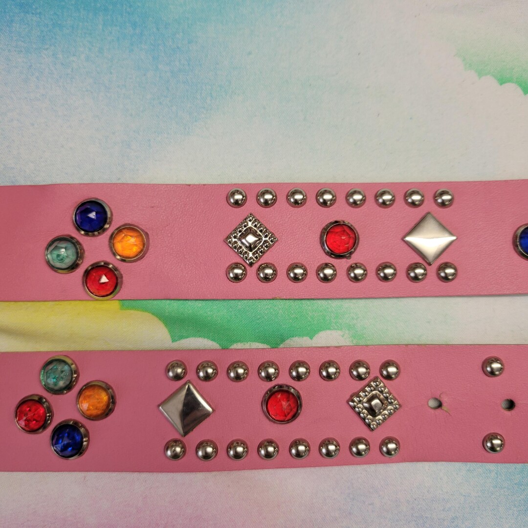 Vtg 80s BEJEWELED PINK BELT // Vintage Barbie Core Bedazzled Rainbow ...