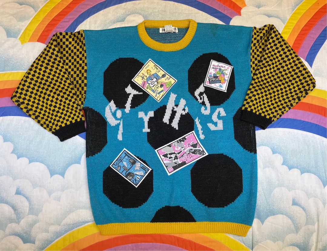 Vintage 80s Pop Art Checkered Sweater // 80s Funky Sweater // Baggy ...