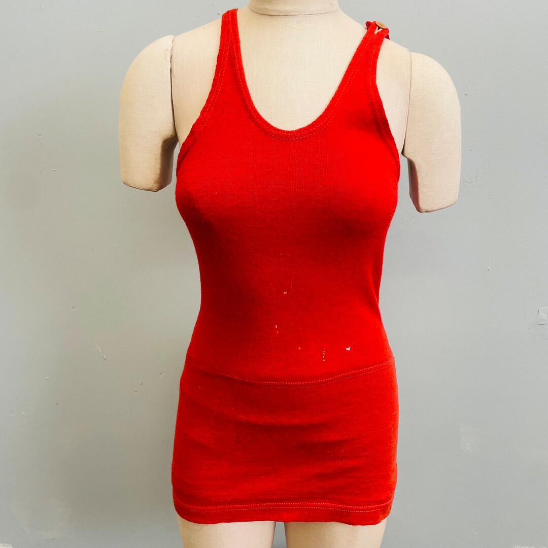Vtg 1930s Snugfit Pure Red Wool Tank Swim Suit Bathing Suit Needs Tlc ...