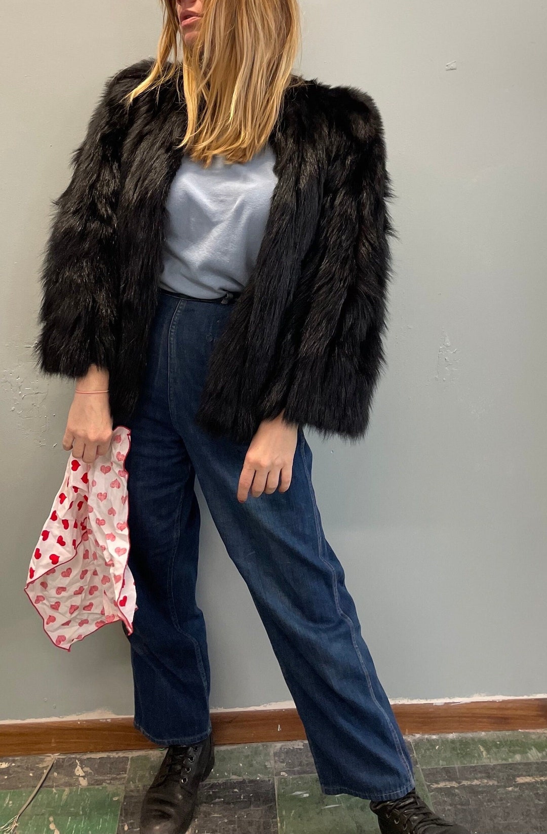 Vtg 1930s SHAGGY FUR COAT // Vintage Puffed Sleeve Skunk Fur Wide ...