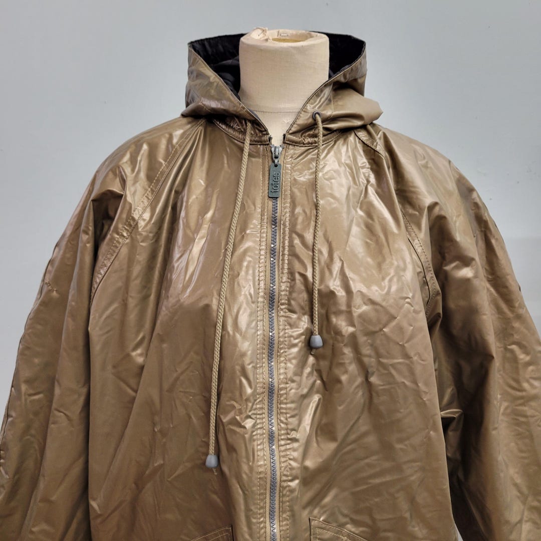 Vtg 80s GOLD PVC JACKET // Vintage Totes Coat Medium Oversized Hooded ...