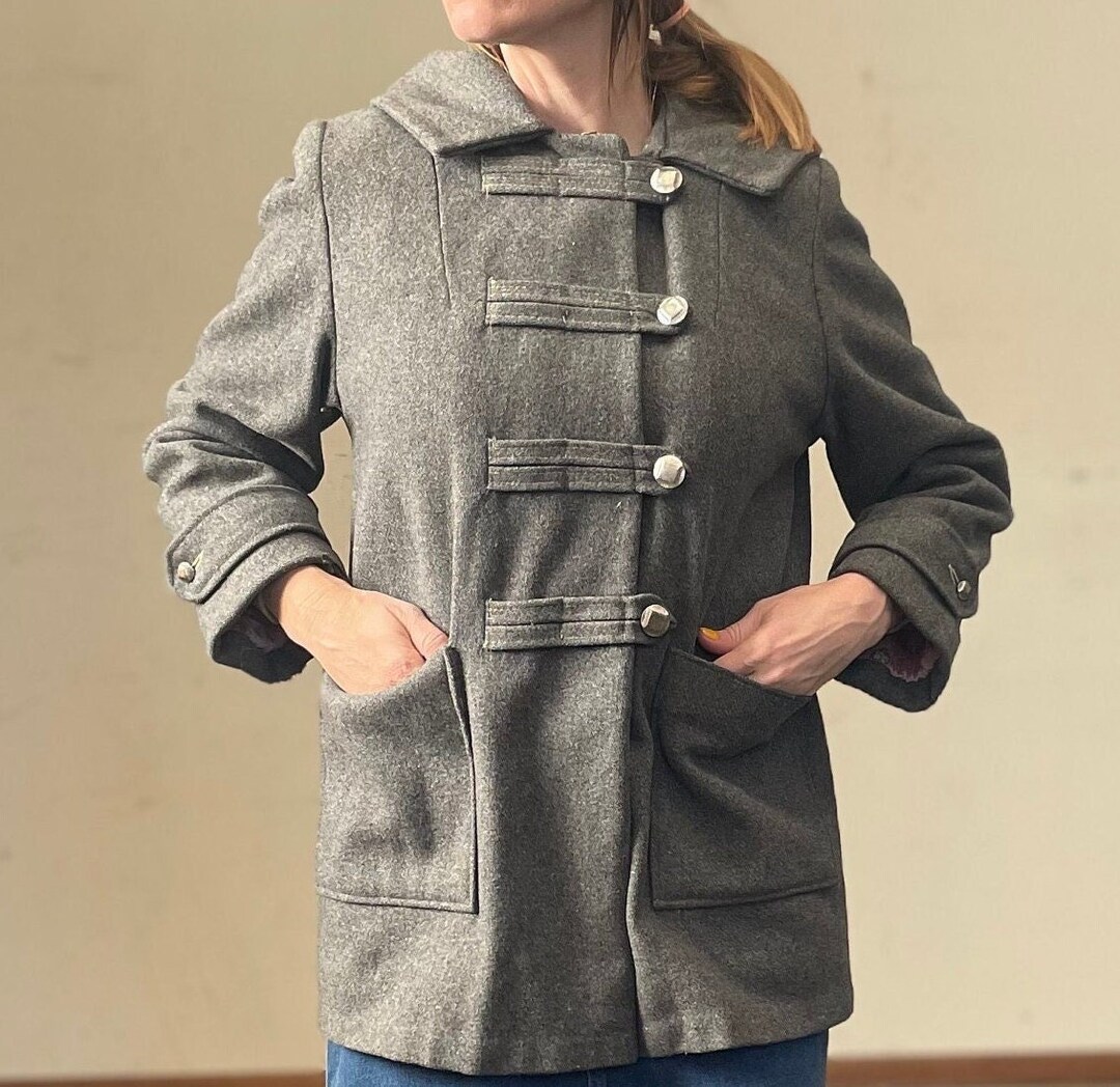 Vintage 60s Gray Wool Hooded Pea Coat: Military Style - Etsy
