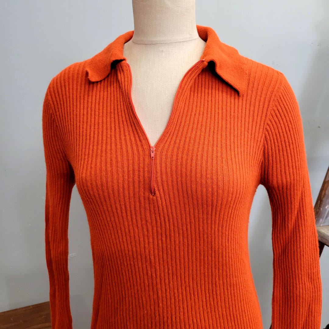 Vtg 70s RIBBED Zip up Collared SWEATER : Vintage AS is ** Mike Weber ...