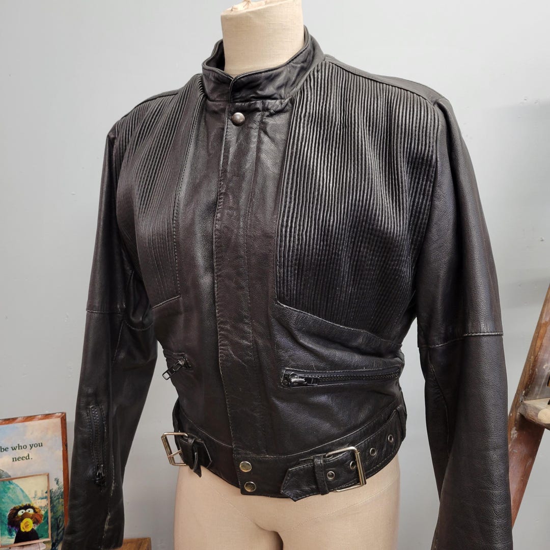 Vintage 70s Black Leather Biker Jacket - Bermans Size 38 - Etsy
