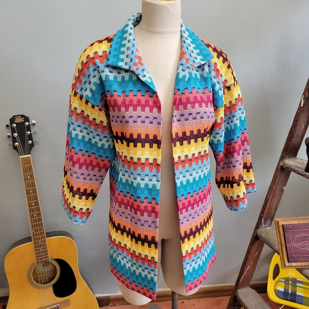 Vtg 70s ZIG ZAG JACKET Vintage Medium Womens Funky Chevron Pointy ...