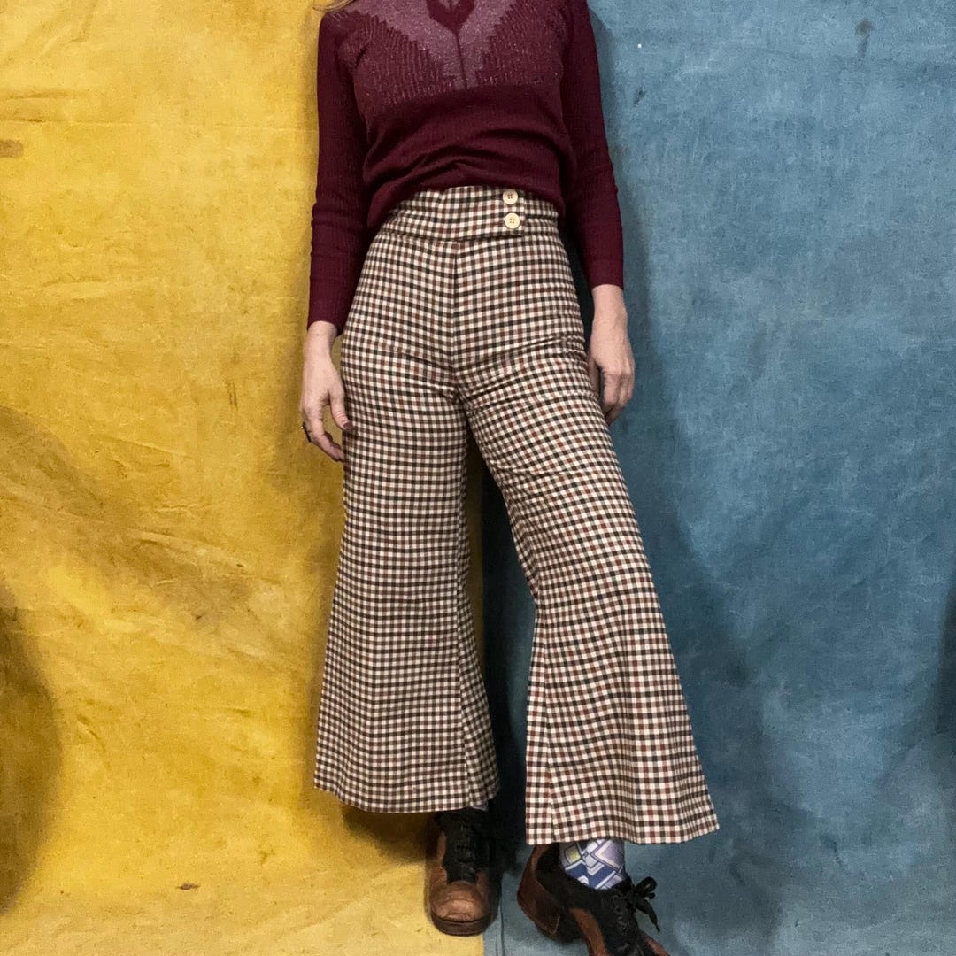 Vintage 70s Plaid Bell Bottoms: High Waisted Flare Pants - Etsy