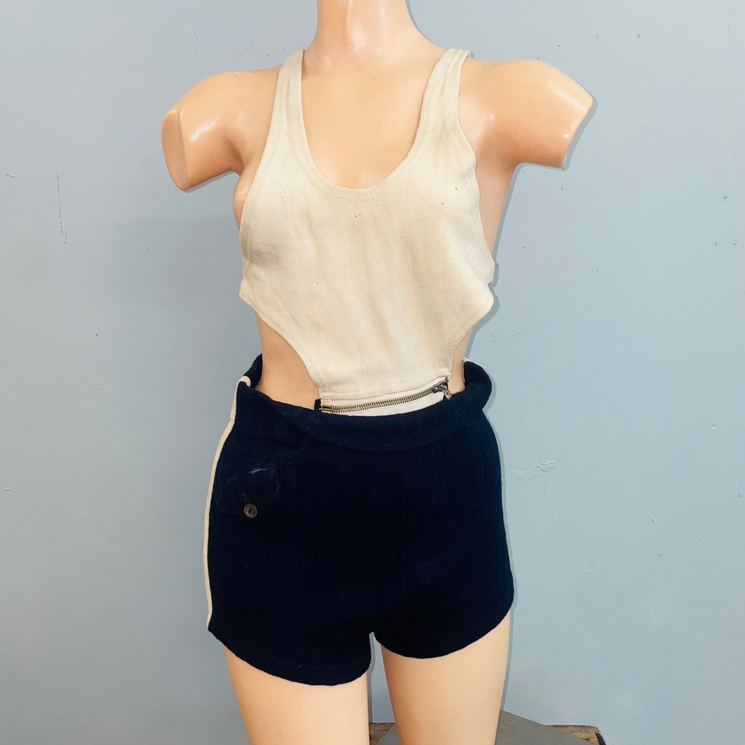 Vtg 1930s FITRITE Zephyr Wool Swim Suit Belted Swim Trunks NRA Code ...