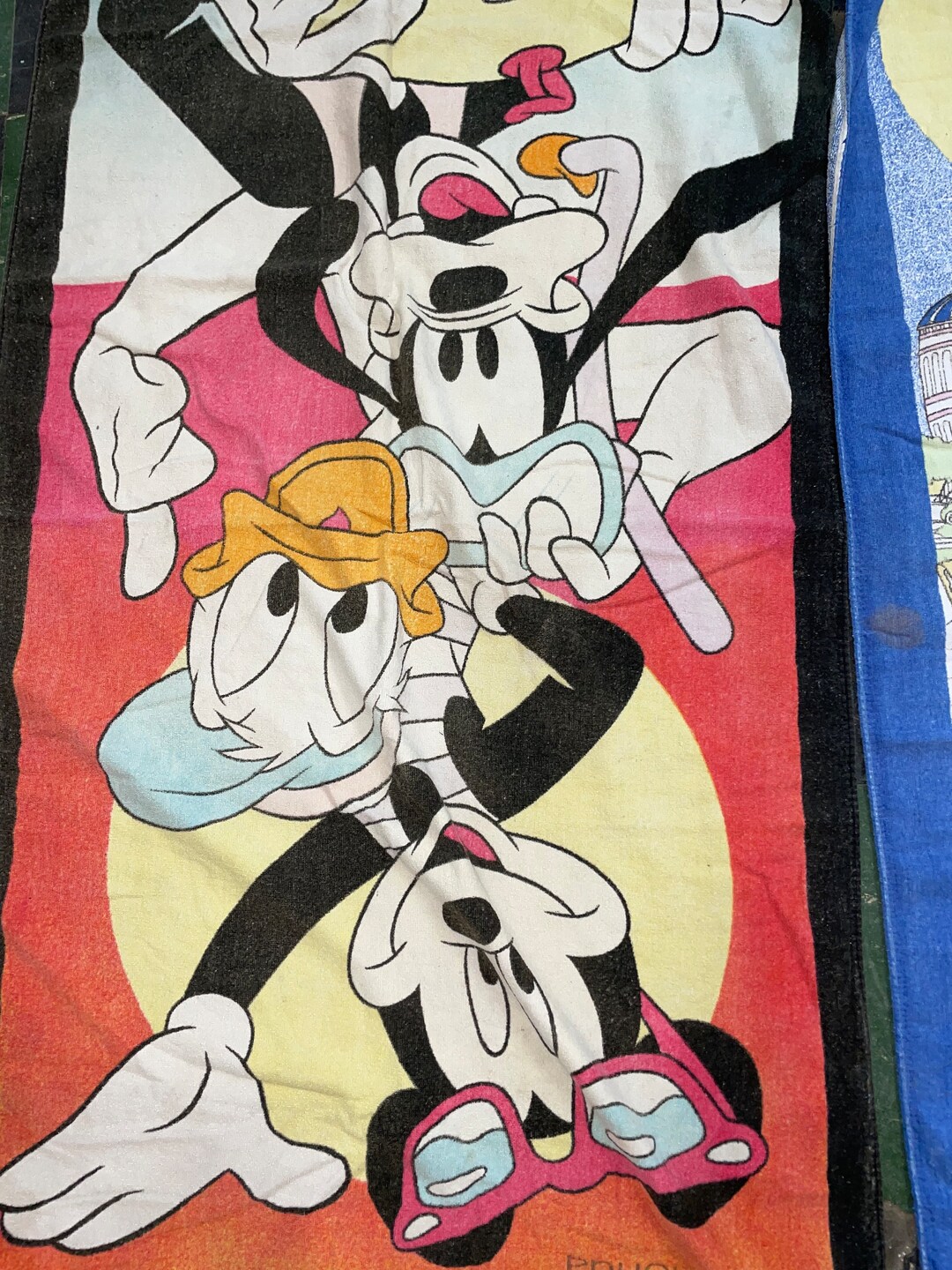 Vtg 90s Disney Beach Towels Beauty & the Beast Goofy Mickey Donald Duck ...