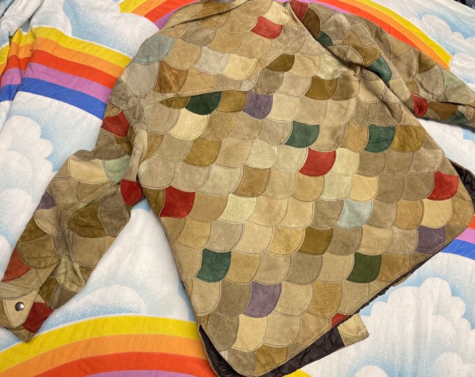 Vintage 1970s Suede Patchwork Jacket // Scalloped Leather Jacket ...