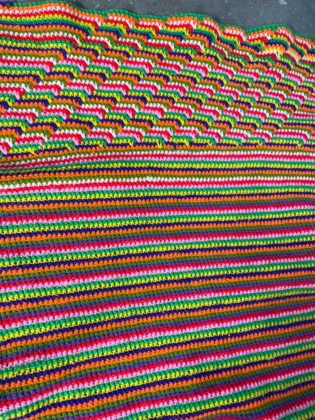 Vintage 70s Psychedelic Rainbow Crochet Blanket / Irregular Homemade ...