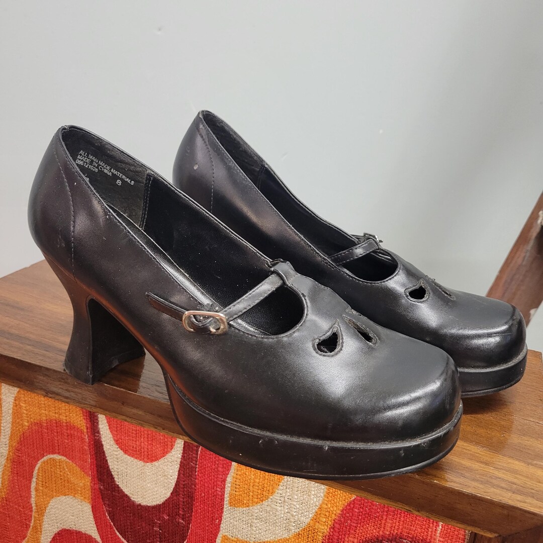 Vtg 90s MARY JANE HEELS / Vintage Womens Size 8 Cutout Cute Dolly ...