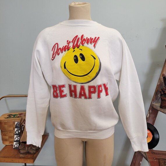 Vintage 80s Smiley Face Sweatshirt: Don't Worry Be Ha… - Gem