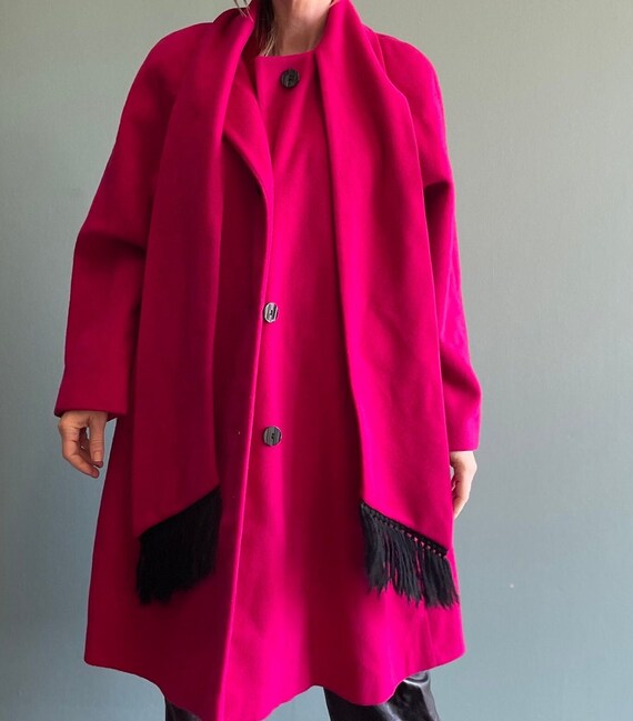 vintage ꕤ ꕤ 80s NEON pink WOOL COAT ꕤ ꕤ matching Sca… - Gem