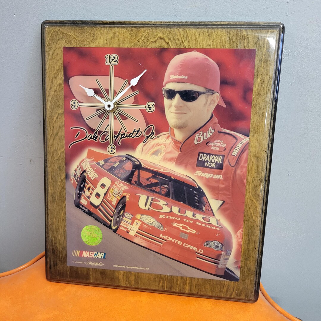 Vtg 90s NASCAR CLOCK // Vintage Dale Earnhardt Jr. Racecar Wooden ...