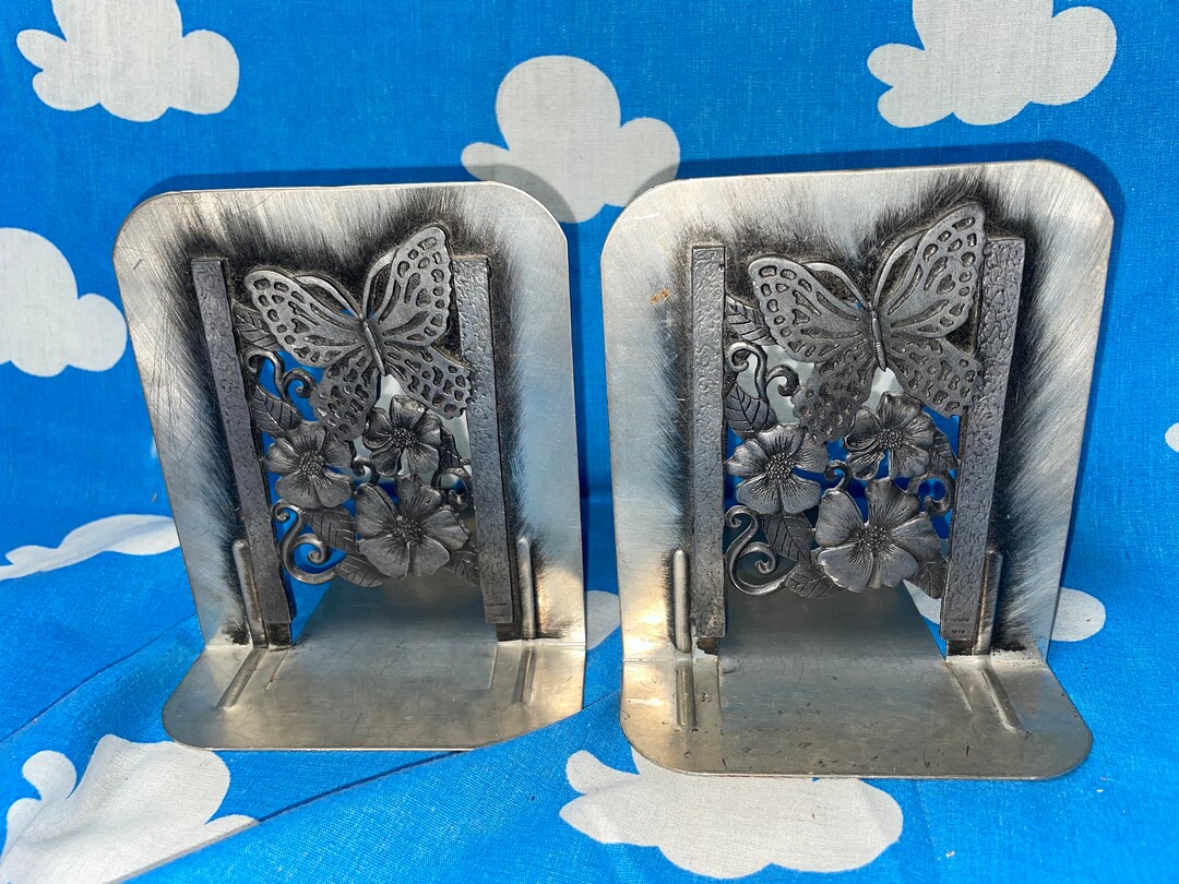 Vintage 70s Butterfly Bookends / Metal Pewter Book Shelf Decor - Etsy
