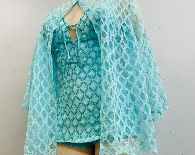 Vtg 1950s Swimsuit & Matching Cape Pastel Turquoise Catalina Sheath ...