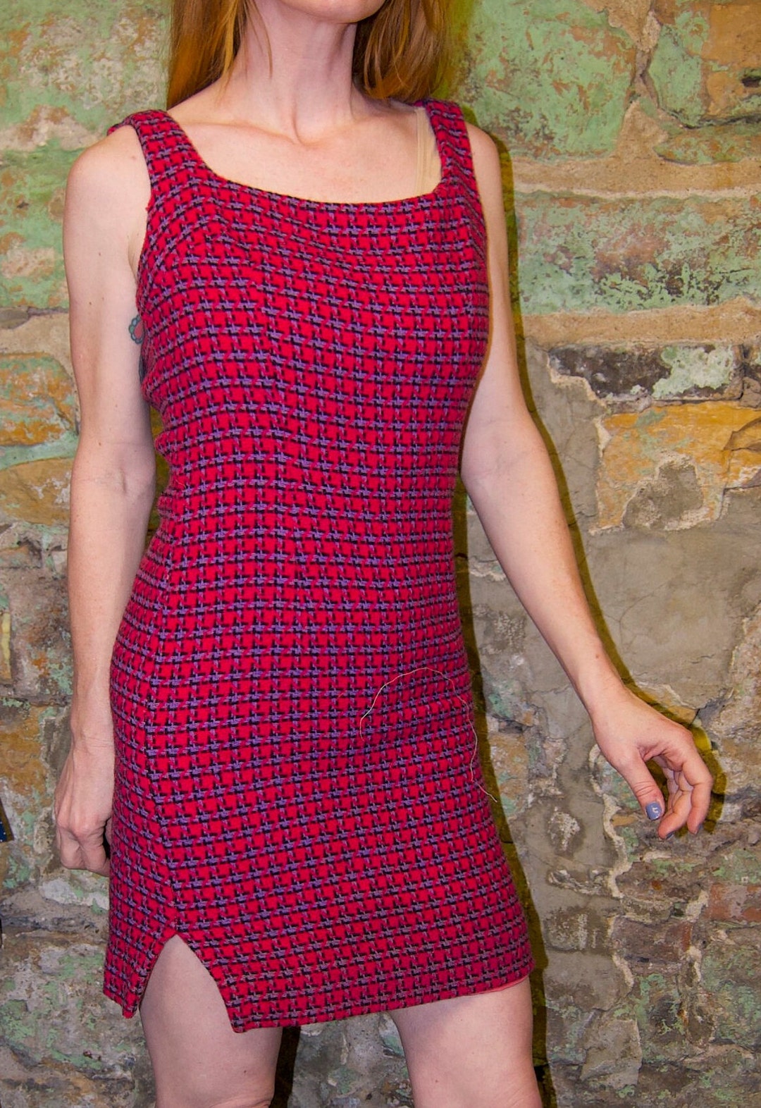 Vtg 90s MINI TANK DRESS // Pink Clueless Style Plaid Houndstooth ...
