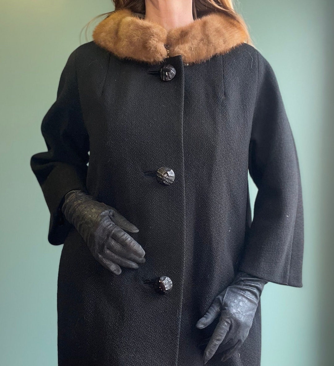 Vtg 50s BLACK PRINCESS COAT // Mink Fur Trimmed Fancy Evening Opera ...