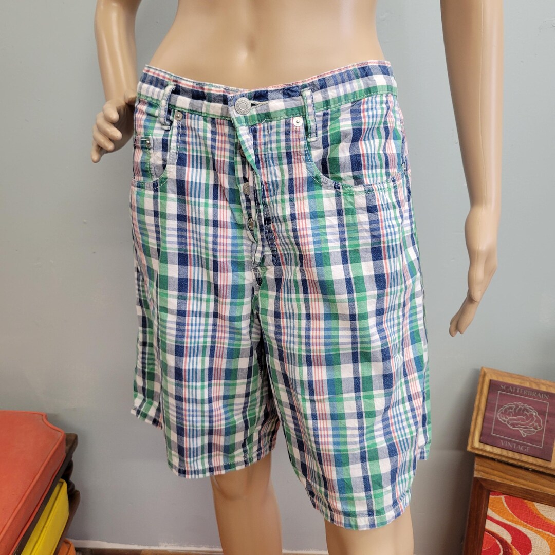 Vtg 90s GUESS PLAID JORTS / Vintage Size 28 Womens Long Baggy Shorts ...