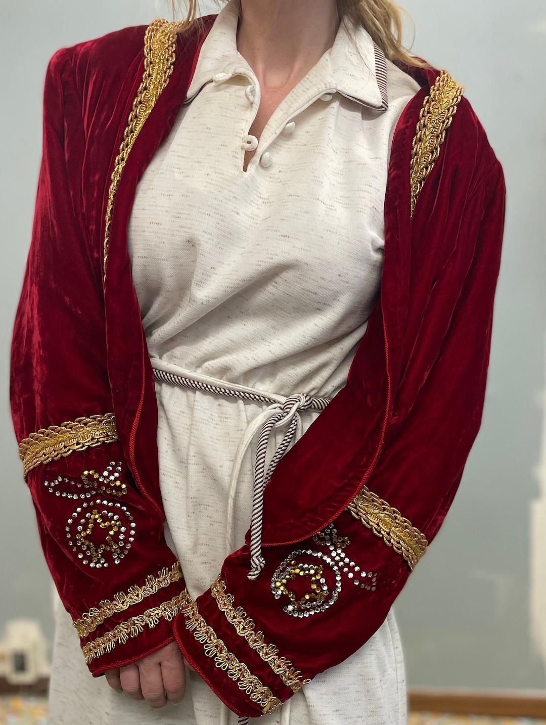 Antique RED VELVET JACKET Masonic Robe Odd Fellows Sword & Stars Free ...