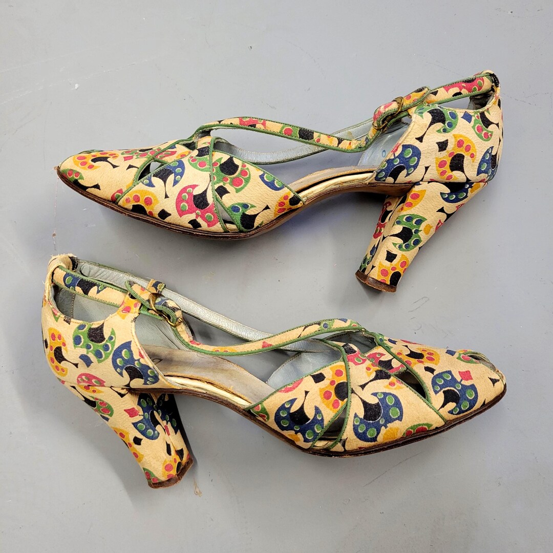Vtg 1940s RARE!!! NOVELTY PRINT Pumps : Vintage Size 6 Narrow Expressly ...