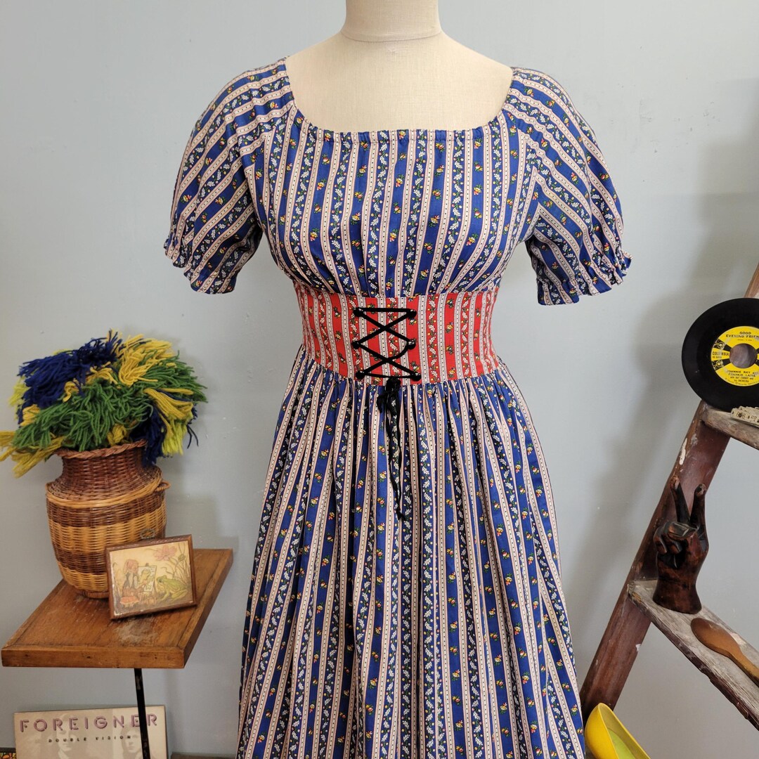 Vtg 70s FLORAL CORSET DRESS // Vintage Maiden Style Womens Small Lace ...
